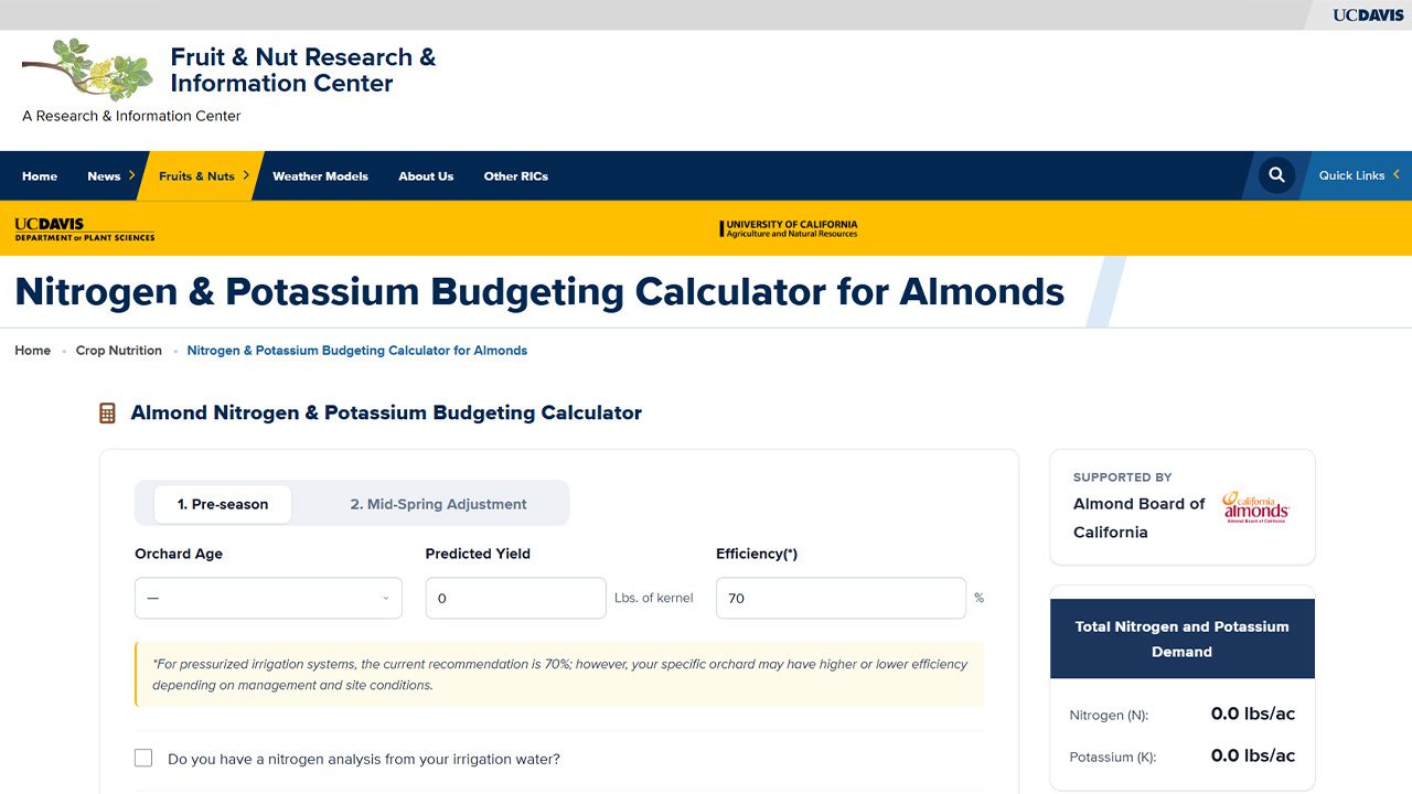 New nitrogen, potassium calculator helps almond growers optimize ...